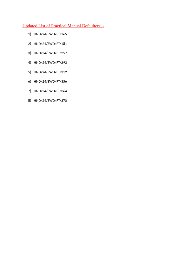 Practical Manual Defaulters-8 | PDF
