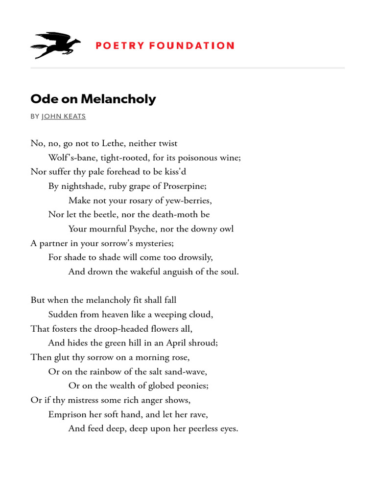 Ode On Melancholy - The Poetry Foundation | PDF