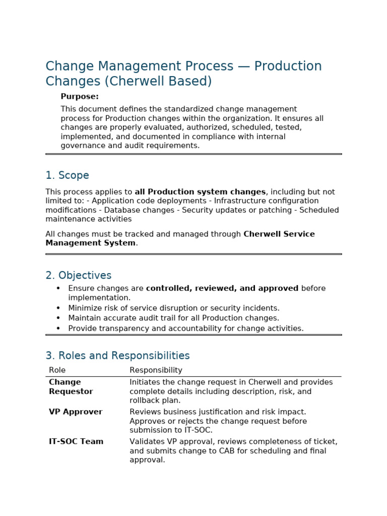 Production Change Management Process | PDF | Audit | Risk
