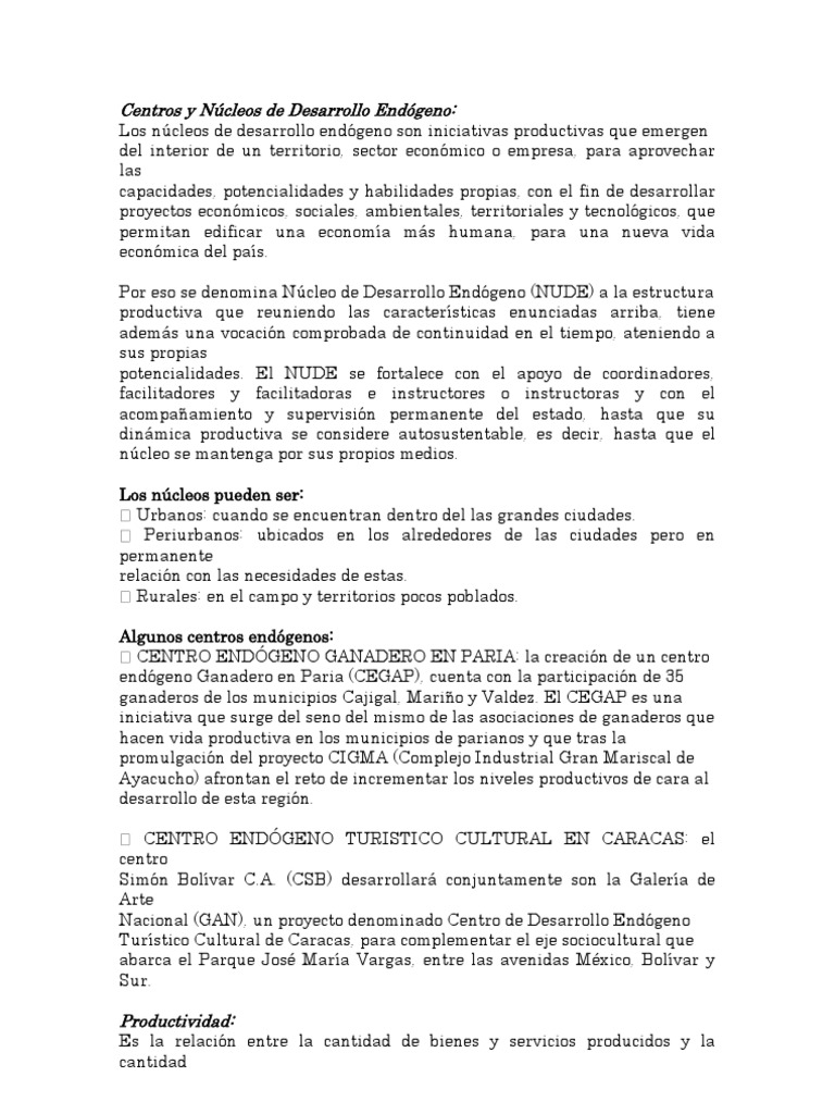 Centros y Núcleos de Desarrollo Endógeno | PDF | Sustentabilidad ...