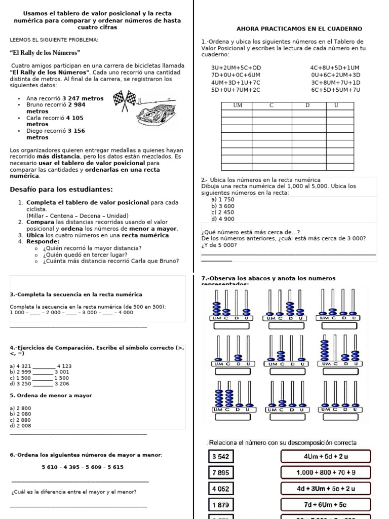 Usamos El Tablero de Valor Posicional y La Recta Numérica para Comparar ...