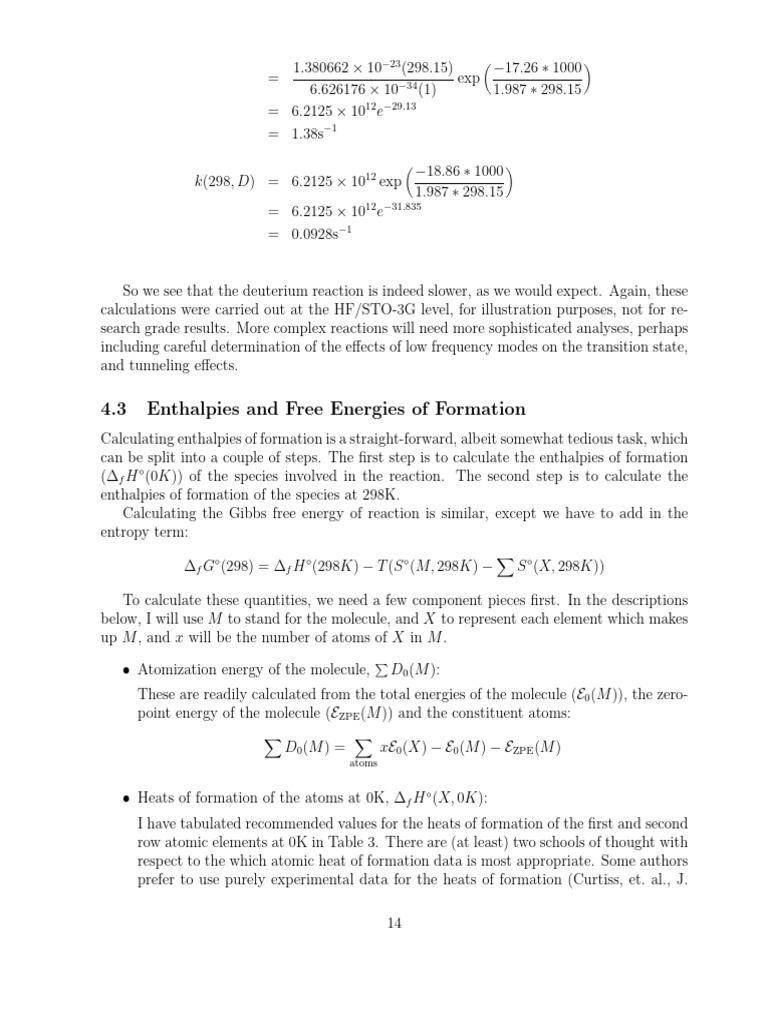 Thermochemical Calculations in Gaussian | PDF | Chemical Reactions ...