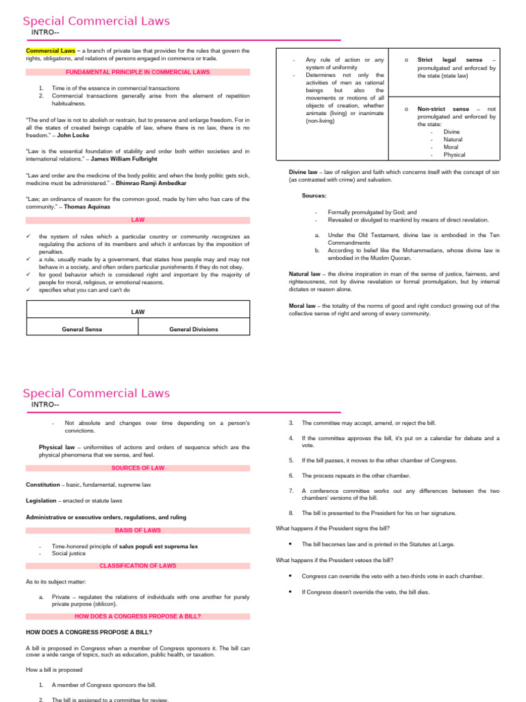 00Special Commercial Laws | PDF | Bill (Law) | United States Congress