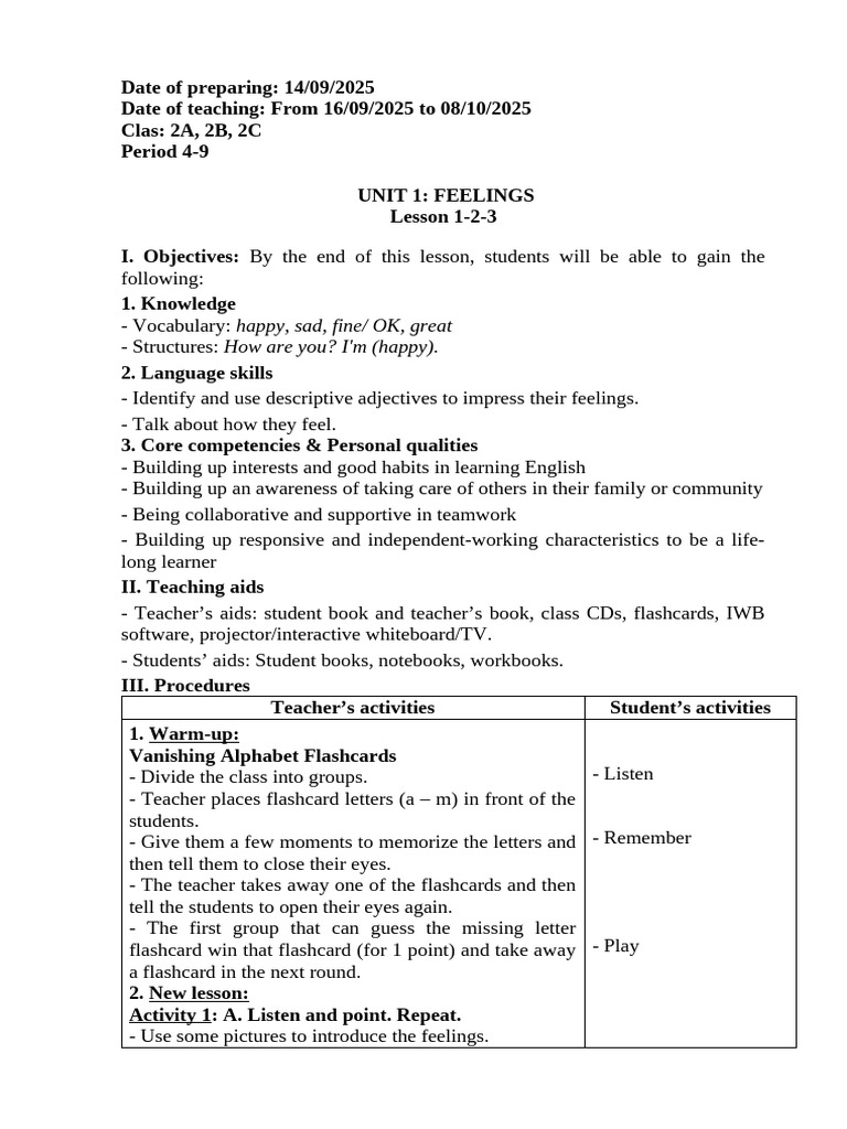 Unit 1 Week 2+3+4 Lop 2 | PDF | Flashcard | Cognition