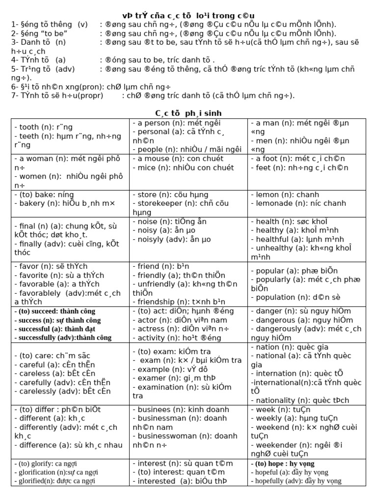 Ôn HSG Tiếng Anh Lớp 6 (Từ Loại) | PDF