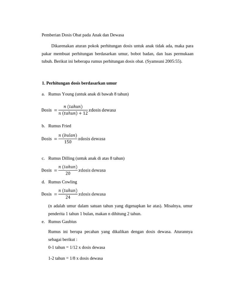 Rumus Dosis Obat untuk Anak dan Dewasa | PDF