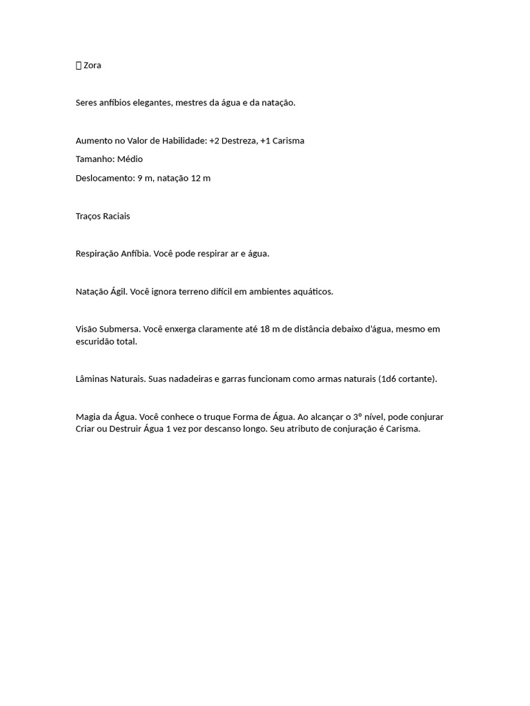 Zora: Seres Anfíbios e Habilidades Aquáticas | PDF
