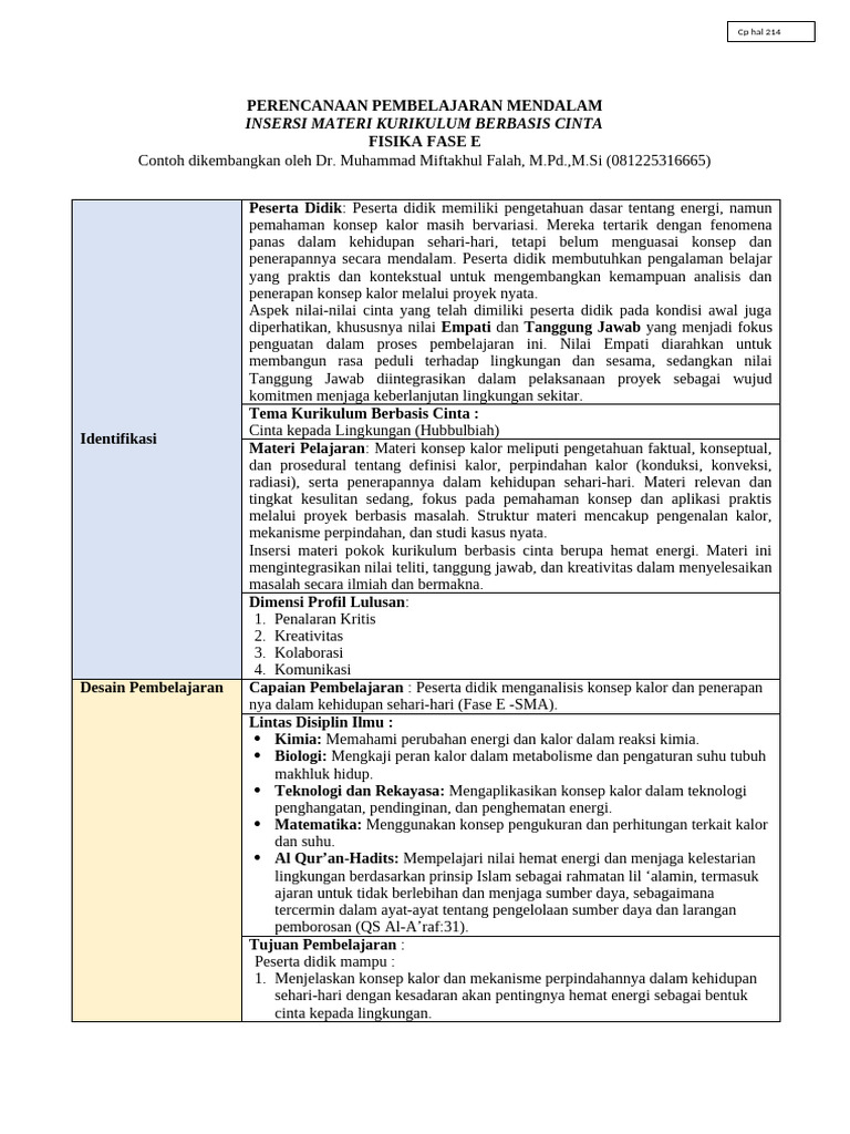 Contoh Desain Pembelajaran PM + KBC - IPA-Fase E | PDF