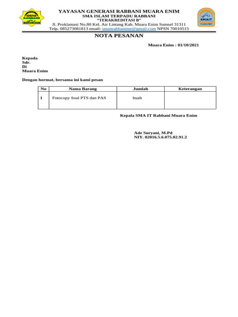 Nota Pesanan Fix | PDF