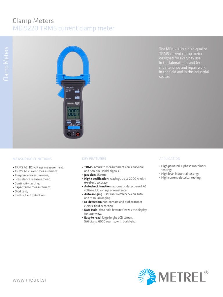 Single 2020 MD 9220 TRMS Current Clamp Meter Ang | PDF | Alternating ...