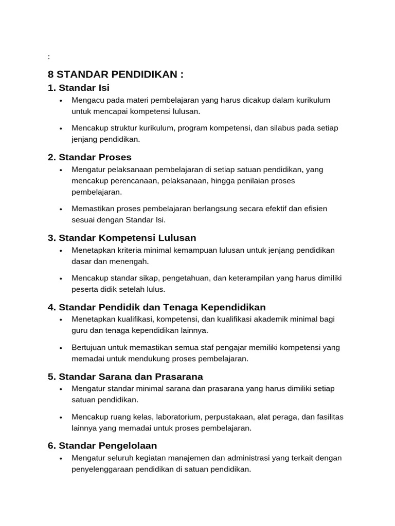 8 Standar Pendidikan | PDF