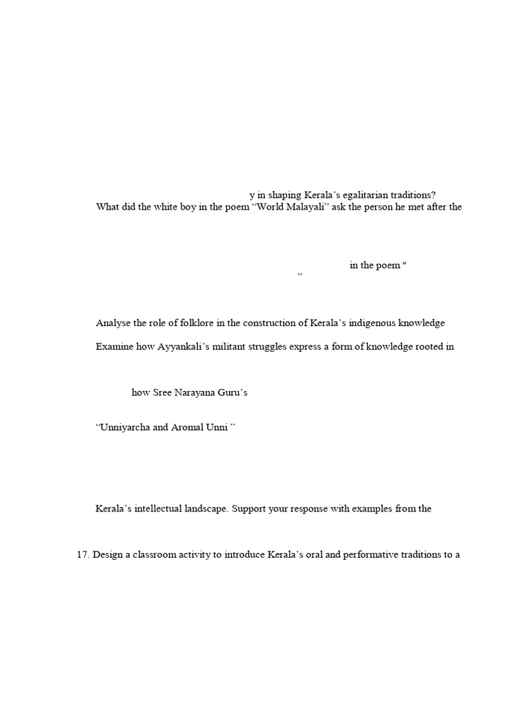 Kerala Knowledge Systems Exam Questions | PDF