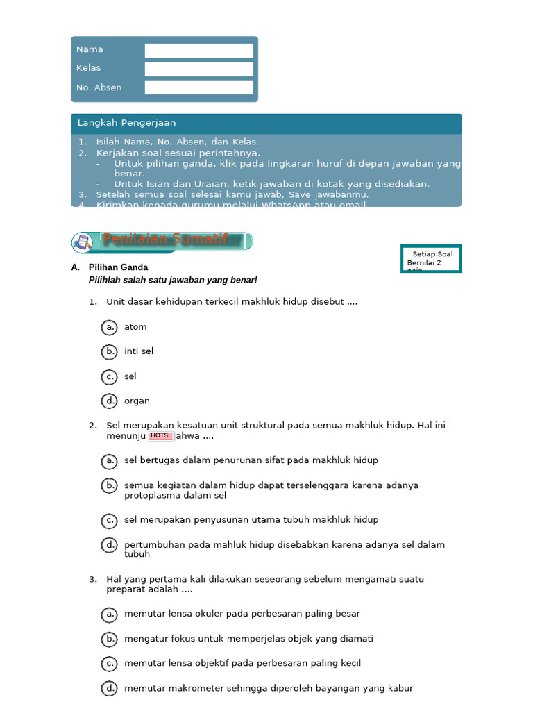 SMP IPA 8 Penilaian Sumatif 1 | PDF