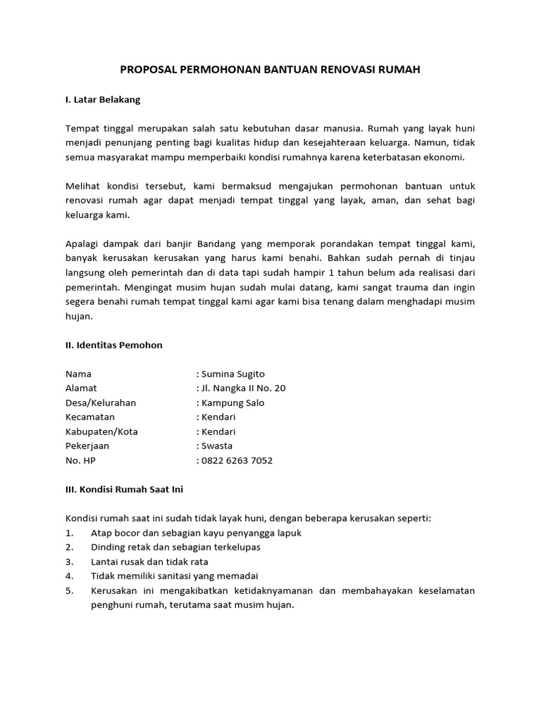 Proposal Renovasi Rumah Layak Huni | PDF