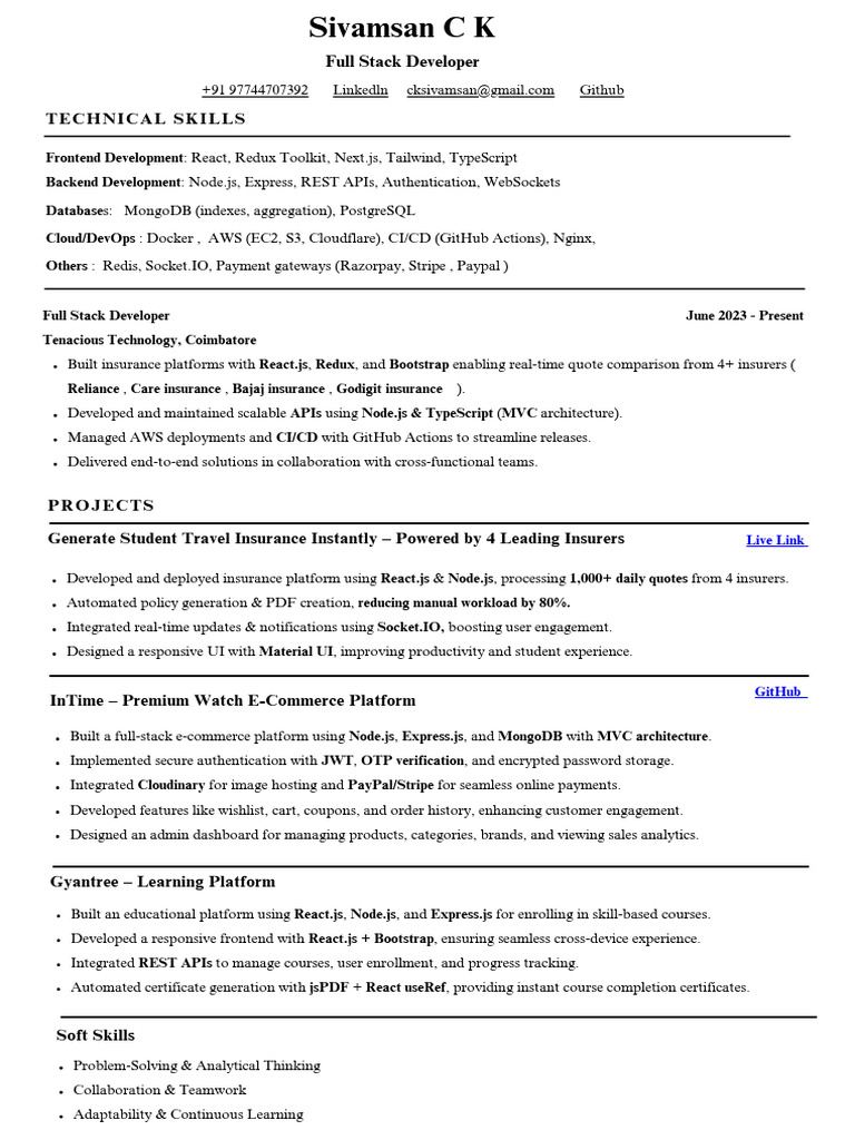 Sivamsh Full Stack Resume | PDF | Computing | Information Technology
