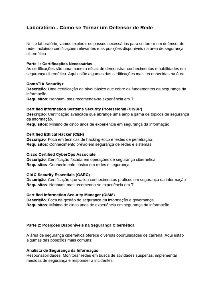 LAB_Defensor de Rede | PDF | Segurança de computadores | Segurança