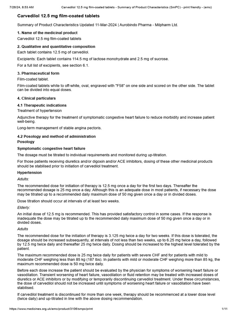 Carvedilol 12.5 MG Film-Coated Tablets - Summary of Product ...