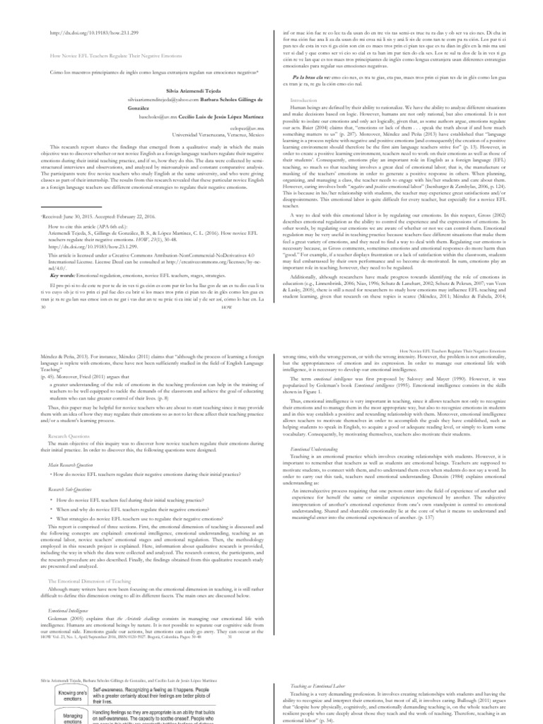 How Novice EFL Teachers Regulate Their Negative Emotions | PDF ...