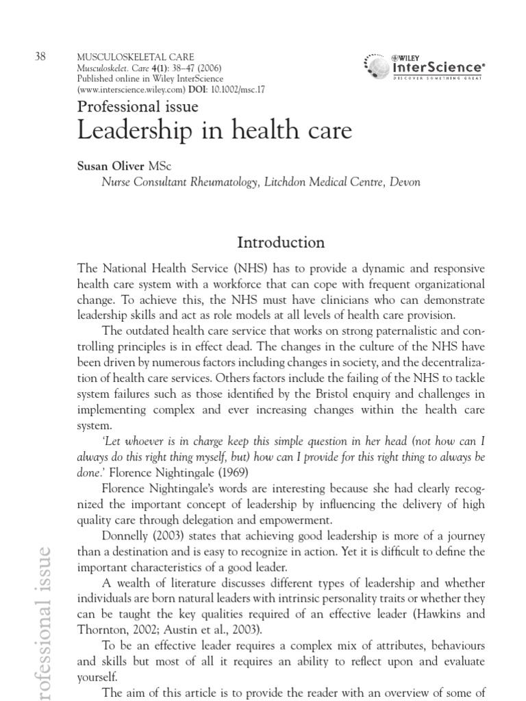Leadership in Health Care | Download Free PDF | National Health Service ...