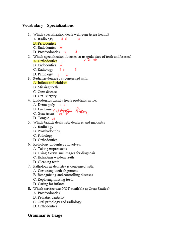 Practice Exercise Unit 2 | PDF | Dentistry | Orthodontics