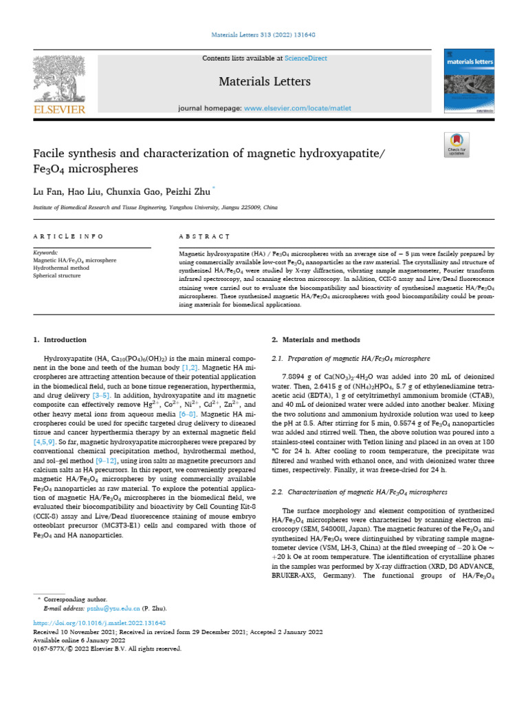 Facile Synthesis and Characterization of Magnetic Hydroxyapatite | PDF ...