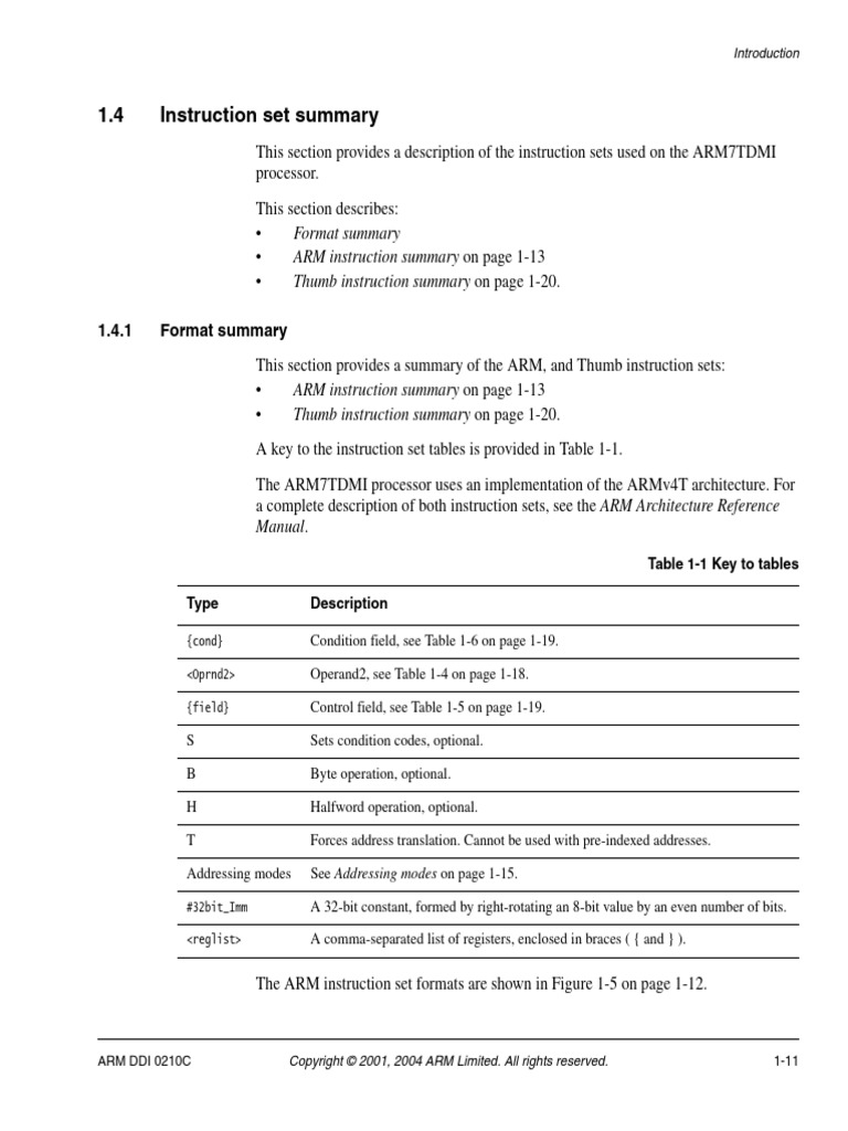 ARM Instruction Set Summary (ARM7TDMI) | PDF | Computer Science | Central Processing Unit
