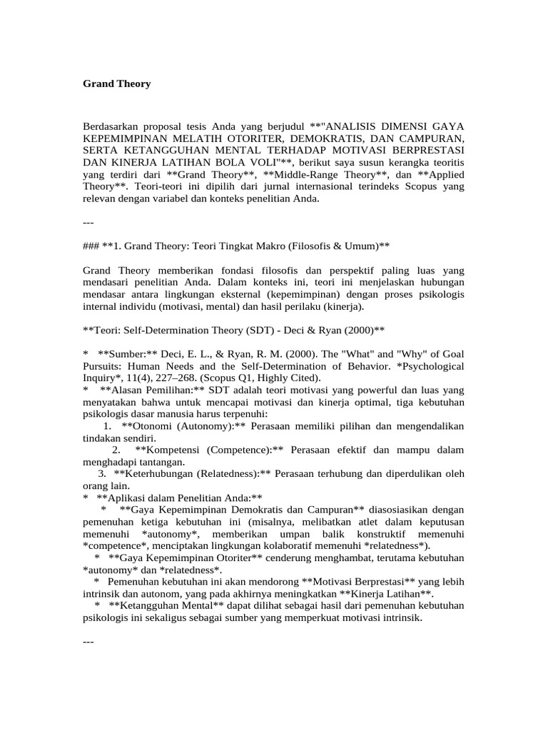 Teori Kepemimpinan dan Motivasi Atlet | PDF