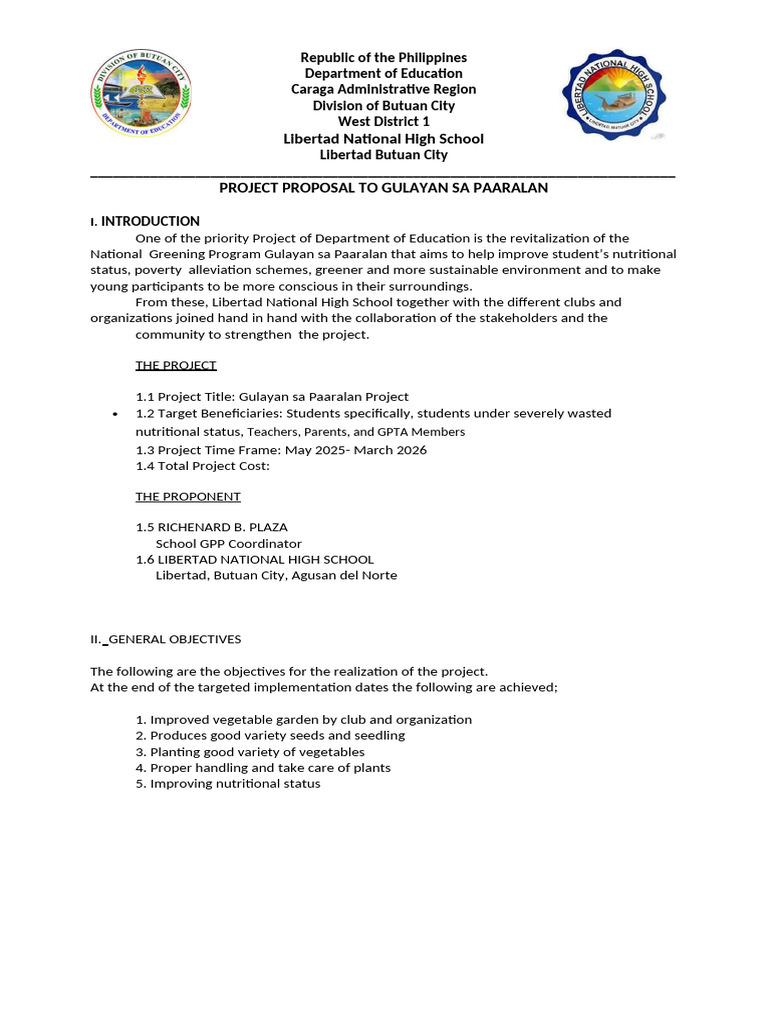 Gulayan sa Paaralan Project Proposal | PDF | Botany | Agriculture