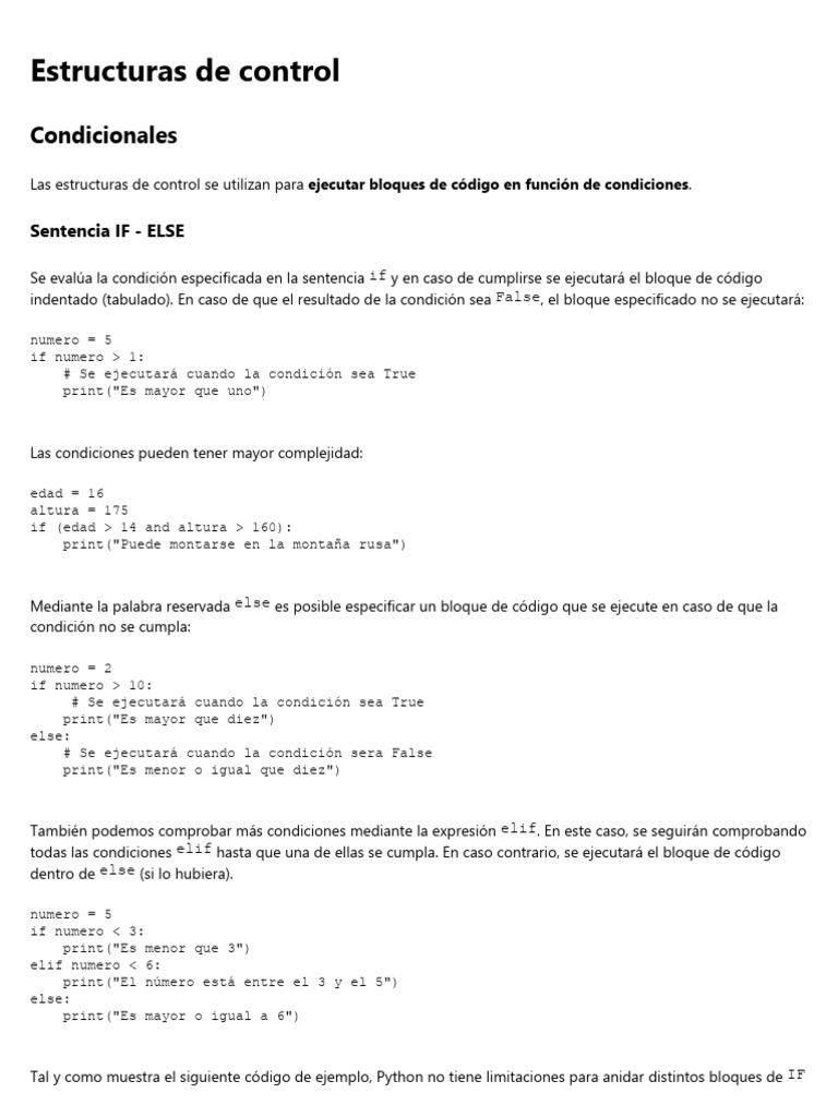 04 Estructuras de Control | PDF | Python (lenguaje de programación) | Flujo de control