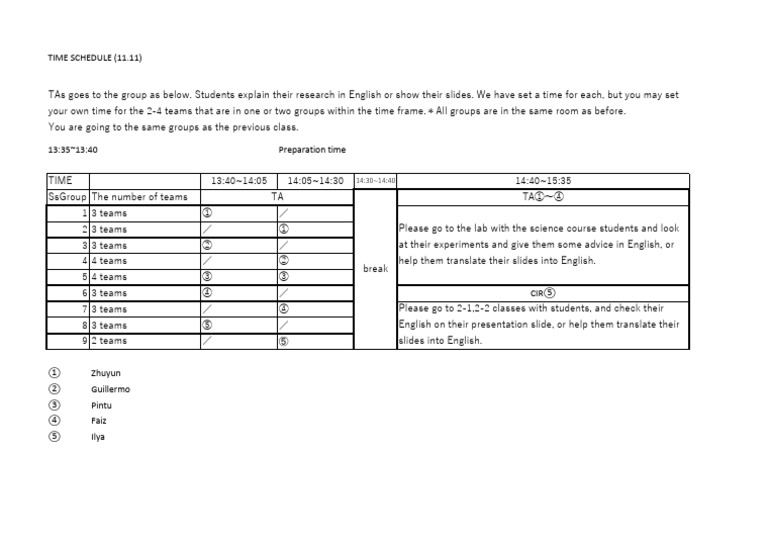 TA Time Schedule (11.11) | PDF