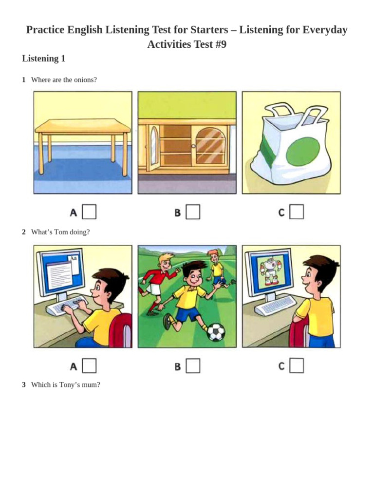 Listening For Names and Everyday Activities - Test 9 - Pre A1 | PDF