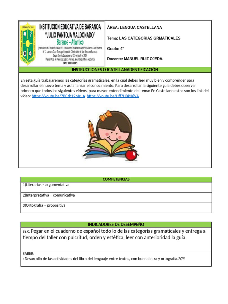 Guia #9 Las Categorias Gramaticales | PDF | Adverbio | Adjetivo
