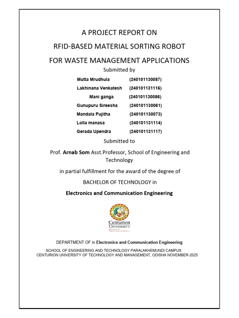 Ros Project Final Report | PDF | Radio Frequency Identification | Waste