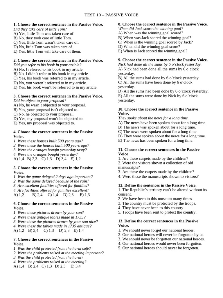 TEST 10 Passive Voice | PDF