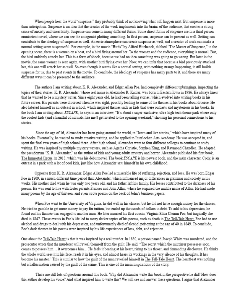 English Performance Task - Suspense in ESCAPE and The Tell-Tale Heart ...