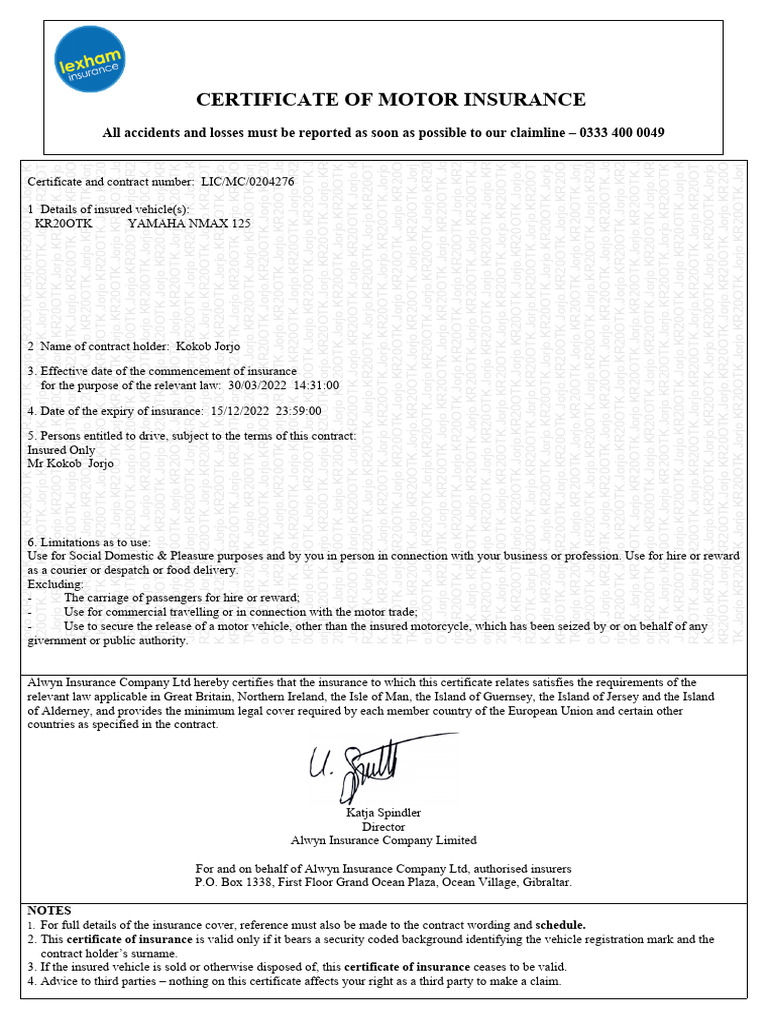 Certificate+of+Insurance 4 | PDF | Vehicles