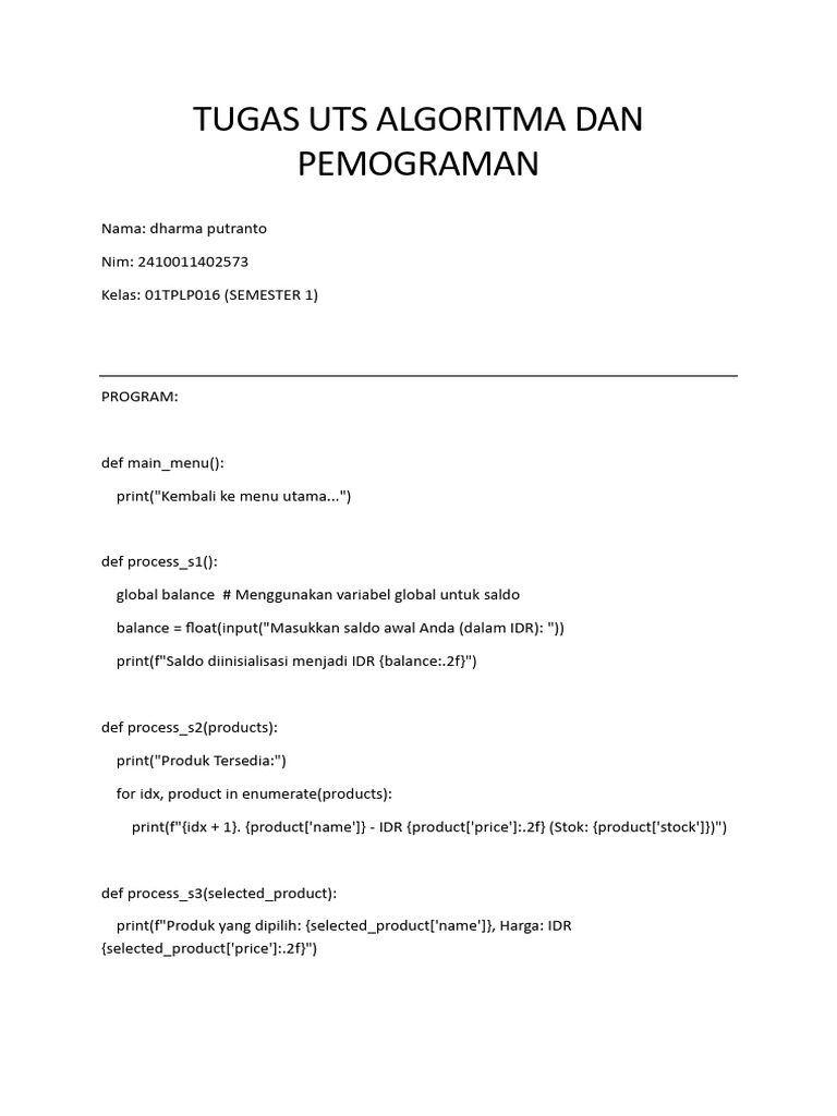 Tugas Uts Algoritma Dan Pemograman (1) | PDF