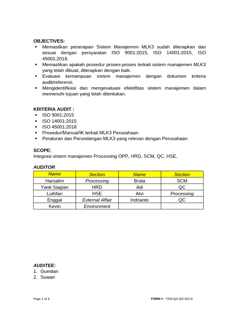 Audit Sistem Manajemen MLK3 2022 | PDF