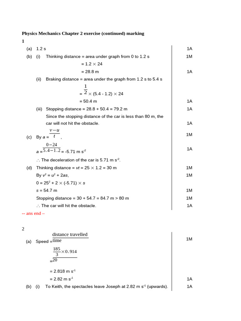 Physics Mechanics Chapter 2 Exercise (Continued) Marking | PDF | Physical Phenomena | Physical ...