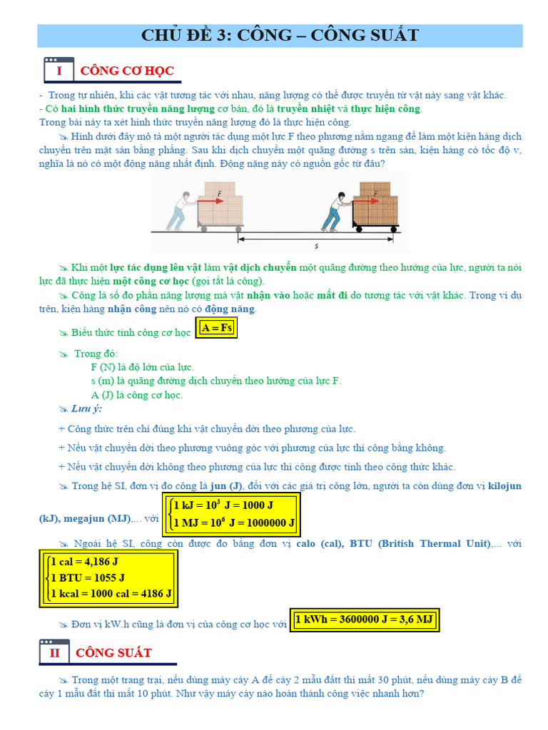 Lí 9 - Công - Công Suất - Gv | PDF