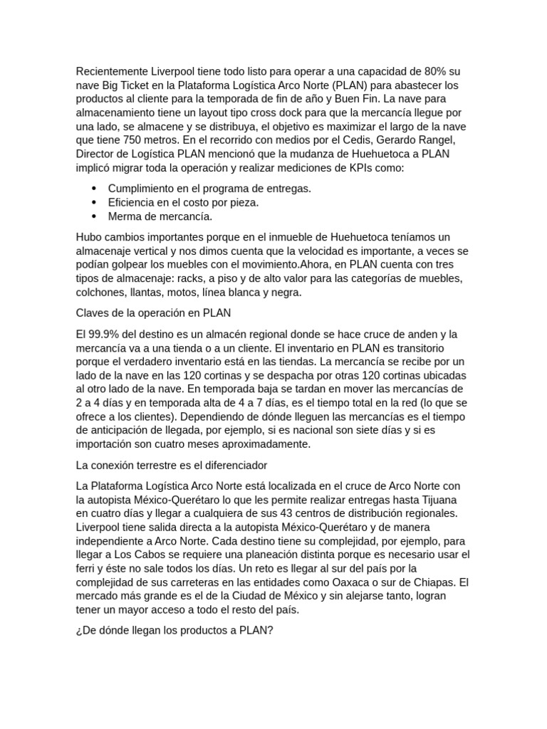 Liverpool Optimiza Logística en PLAN | PDF | Logística | Transporte