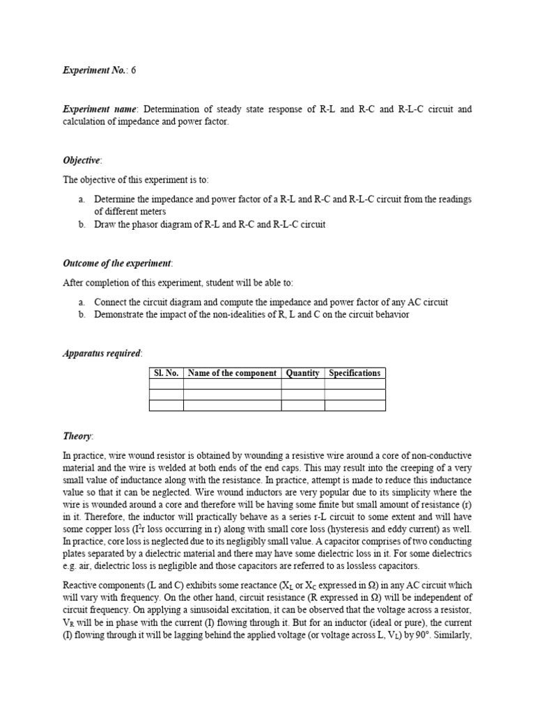 Exp 6 Complete | PDF | Electrical Impedance | Inductor