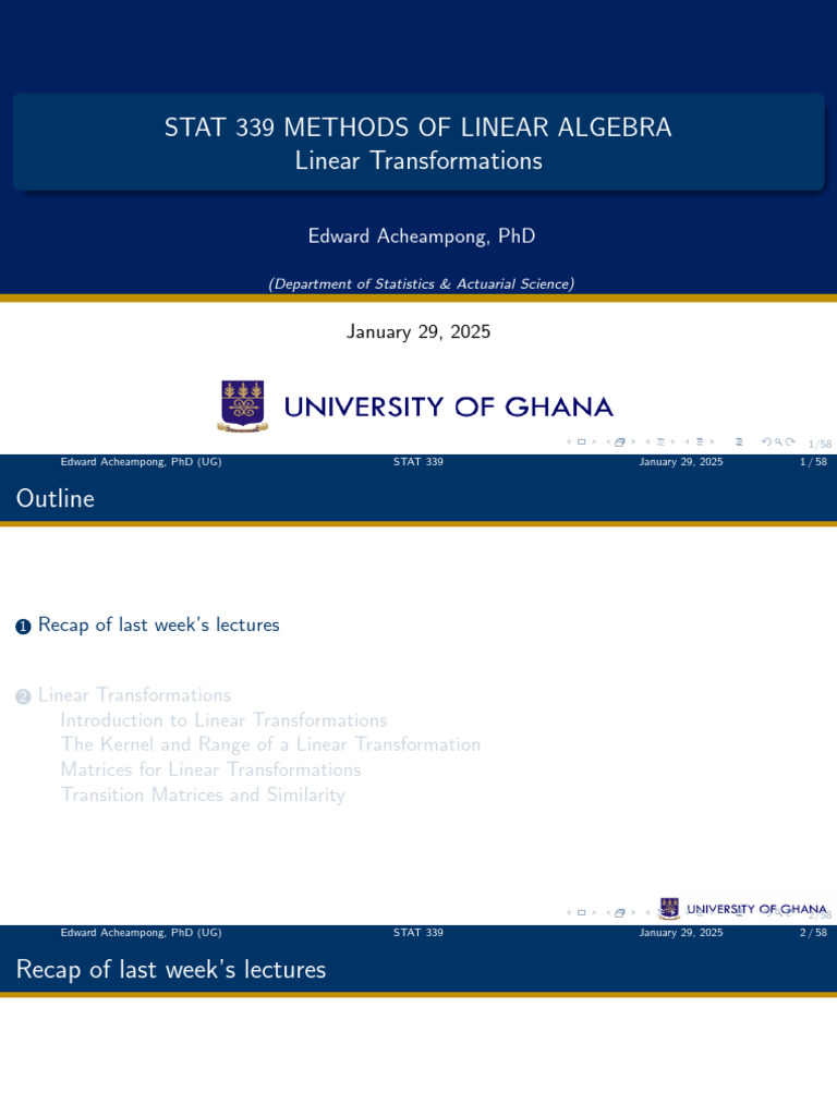 stat339 lect_wk08_09_2425 | PDF | Linear Subspace | Linear Map