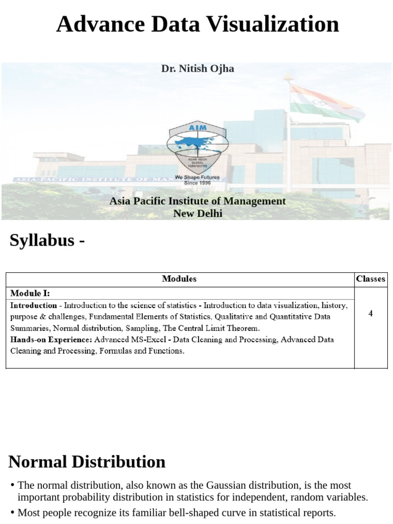 Advance Data Visualization: Dr. Nitish Ojha | PDF | Sampling (Statistics) | Normal Distribution