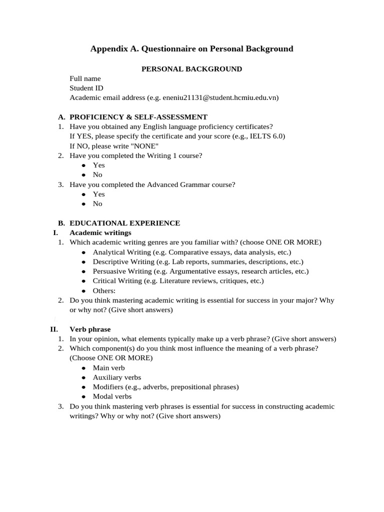 Appendix a. Questionnaire on Personal Background | PDF