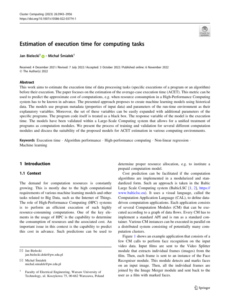 2021 - Estimation of Execution Time For Computing Tasks | PDF ...