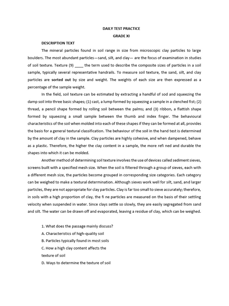 Daily Test Practice 2 Grade Xi | PDF | Clay | Psychological Concepts