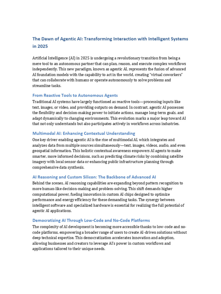 Agentic AI Article-2025 | PDF | Artificial Intelligence | Intelligence ...