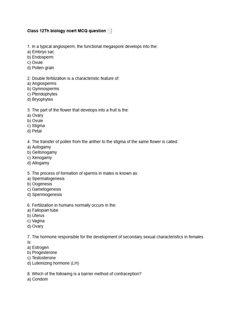 Class 12Th Biology Ncert MCQ Question ? | PDF | Gene | Dna
