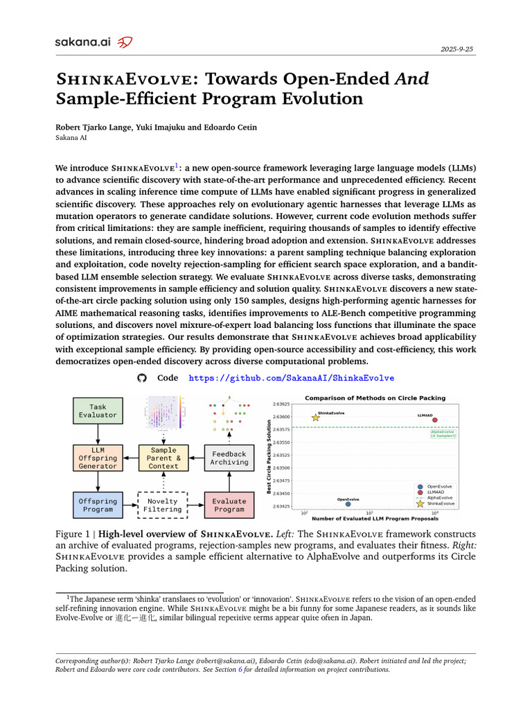 ShinkaEvolve: Efficient Program Evolution | PDF | Mathematical ...